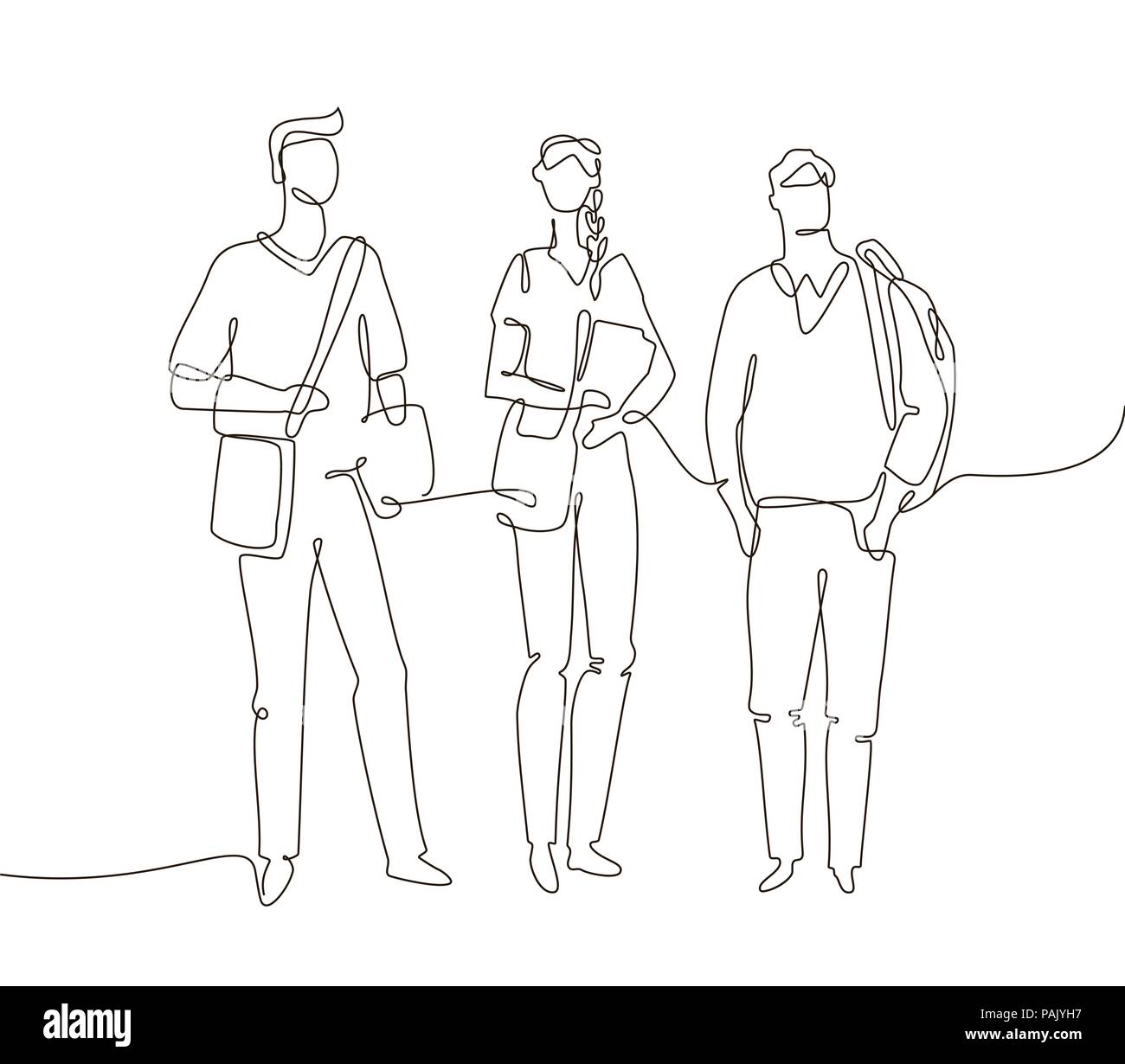 Students - one line design style illustration Stock Vector Image & Art ...