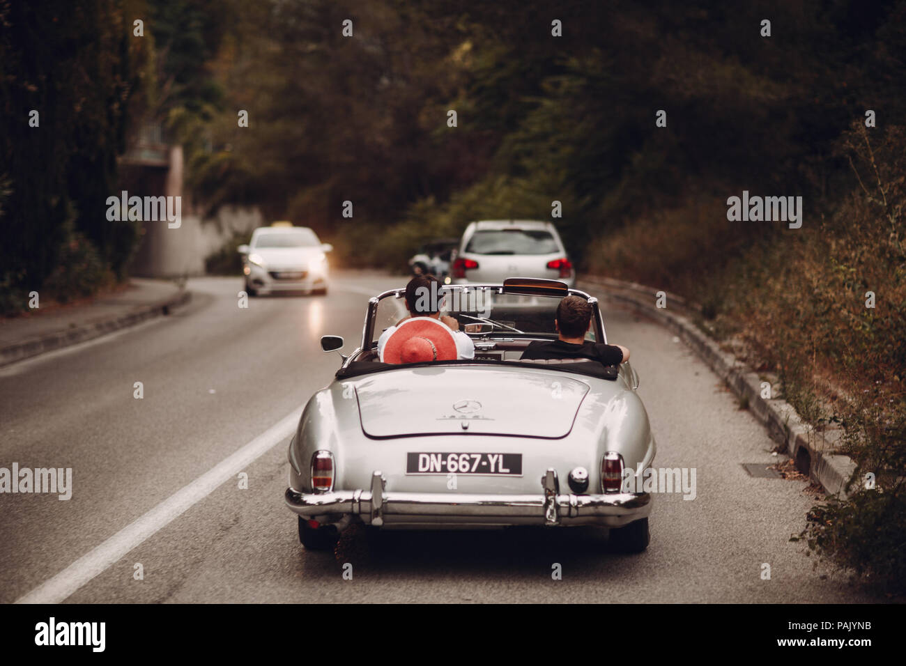 Retro car rally. French riviera. Nice - Cannes - Saint-Tropez Stock ...