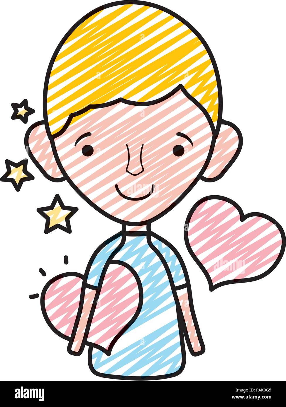 doodle happy man hairstyle with hearts and stars Stock Vector Image ...