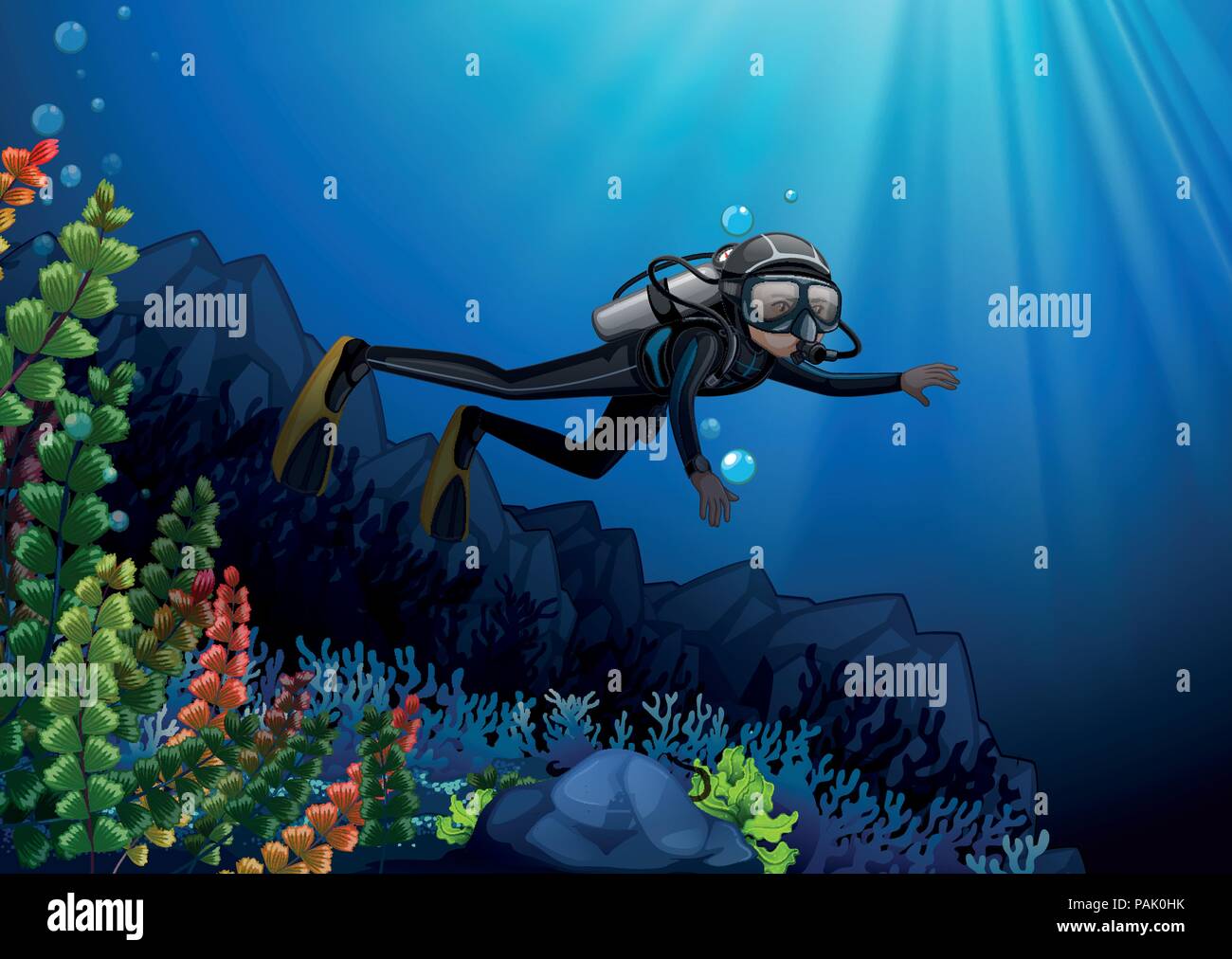 Scuba diver in a reef illustration Stock Vector Image & Art - Alamy