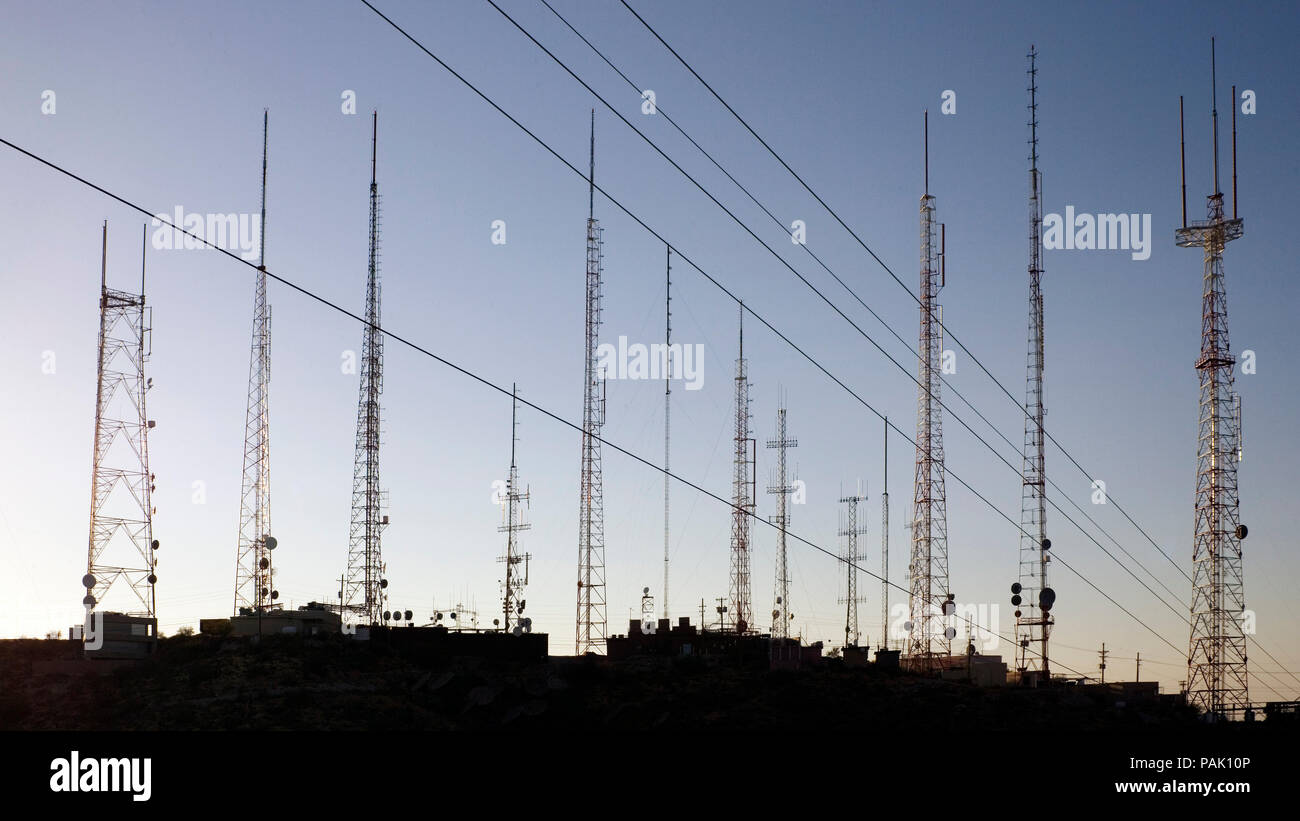 communications cell towers at sunset Stock Photo - Alamy