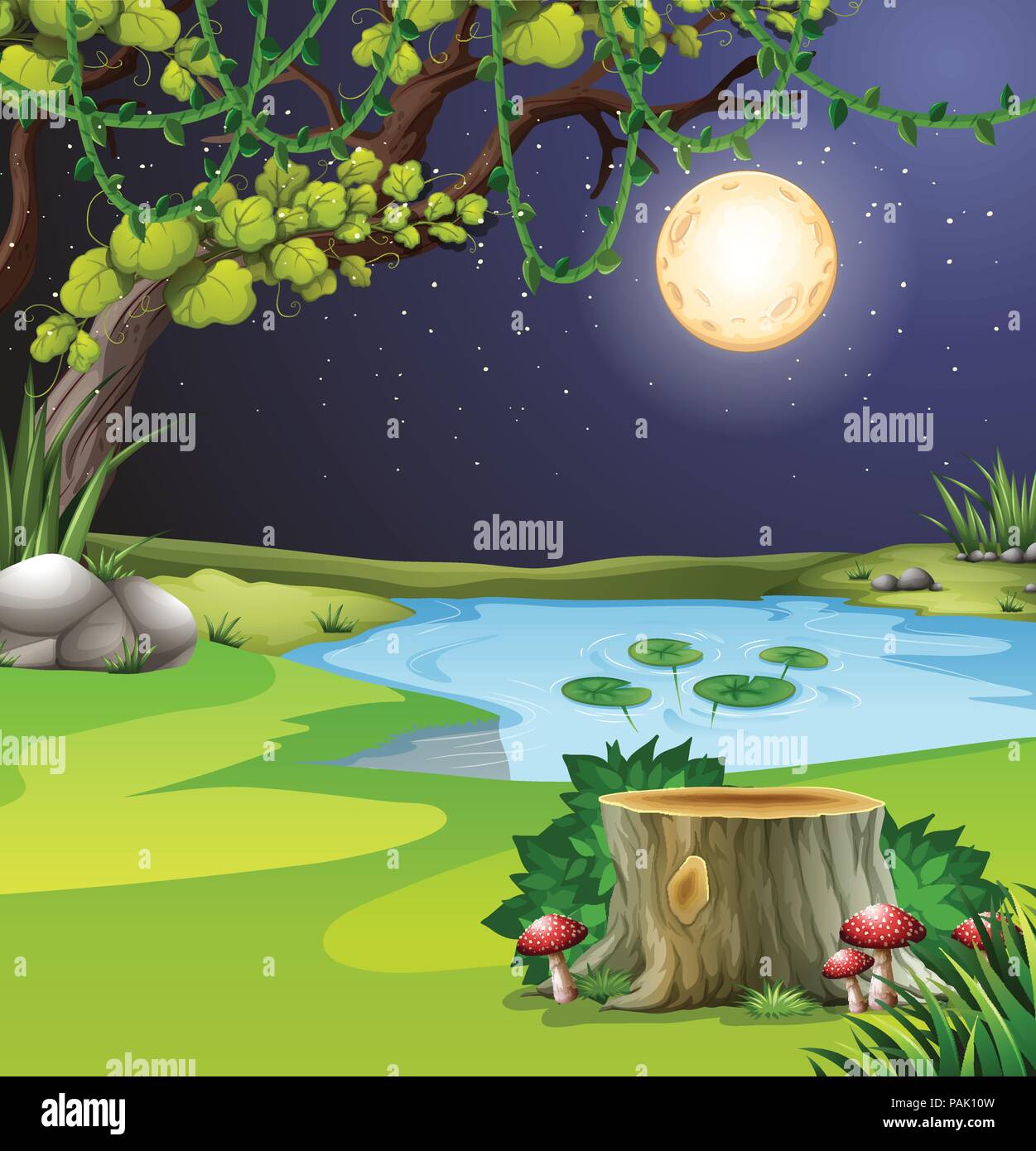 A night forest landscape illustration Stock Vector Image & Art - Alamy