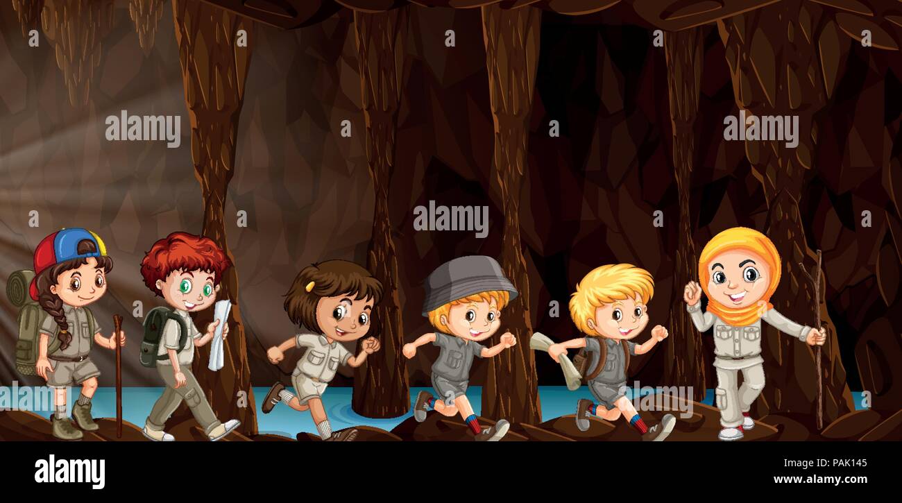 Kids exploring the cave illustration Stock Vector Image & Art - Alamy