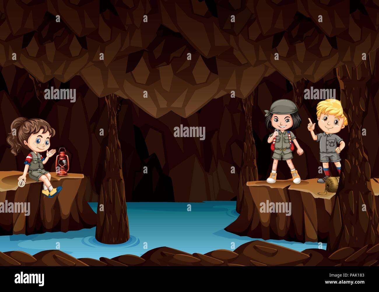 Children exploring the cave illustration Stock Vector Image & Art - Alamy