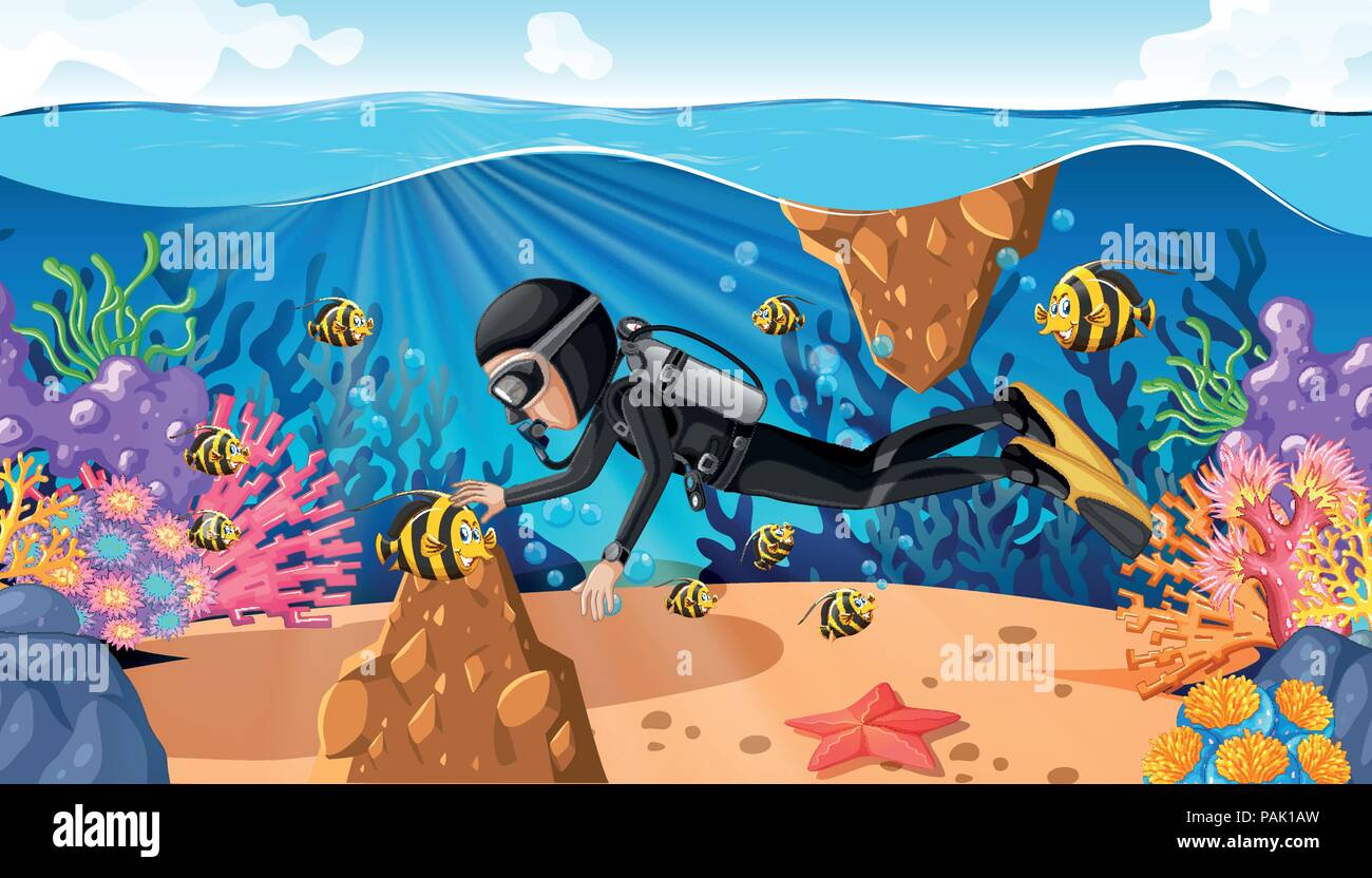 Diving in underwater ocean illustration Stock Vector Image & Art - Alamy