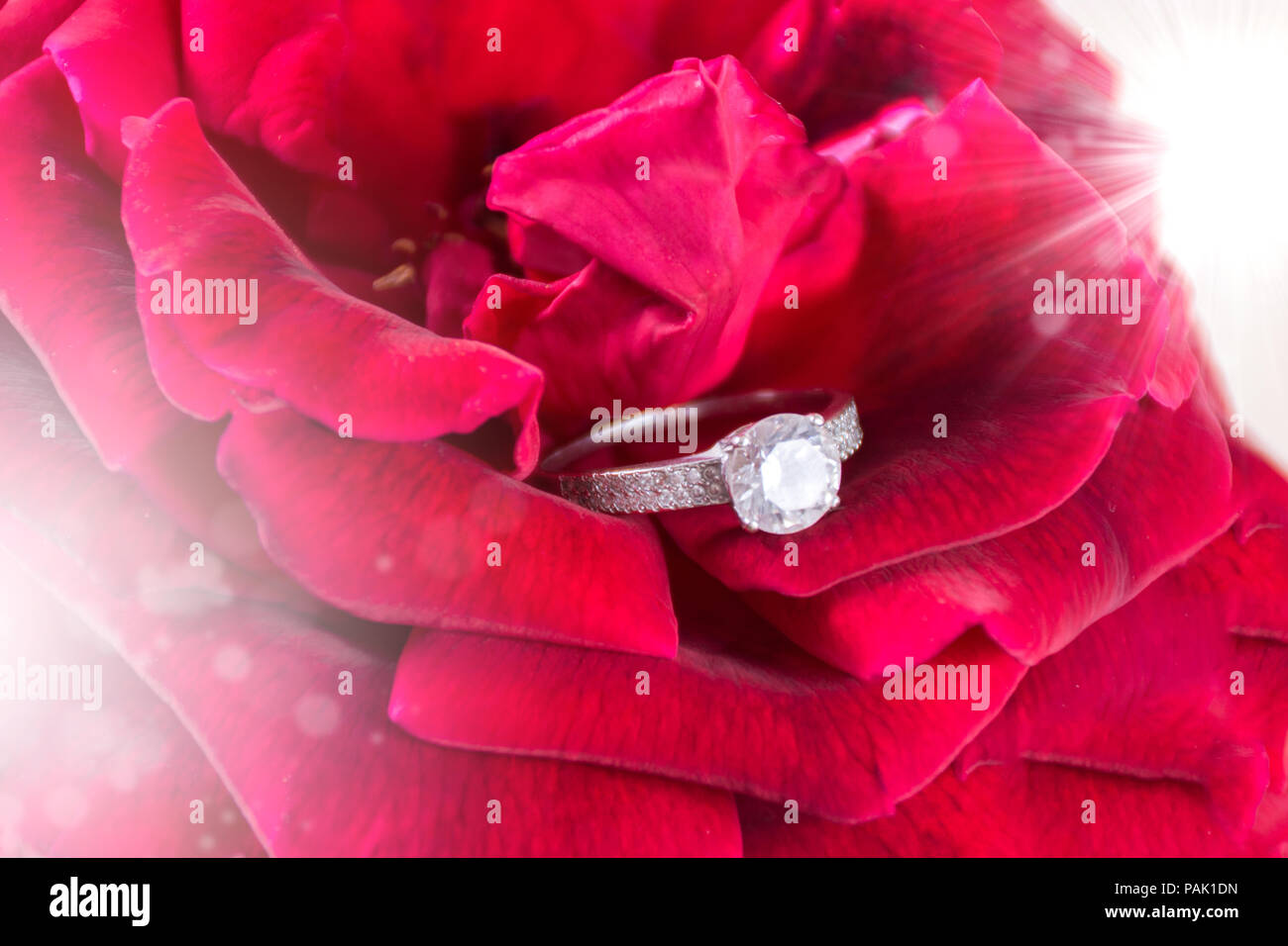 Beautiful wedding background with diamond engagement wedding ring in ...