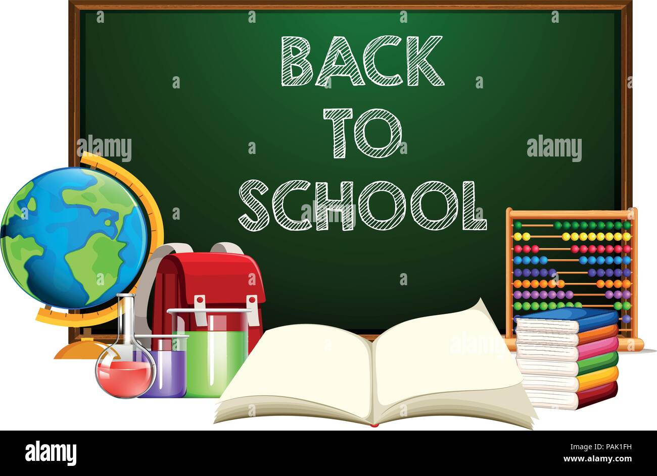 Back to school blackboard with school object illustration Stock Vector ...