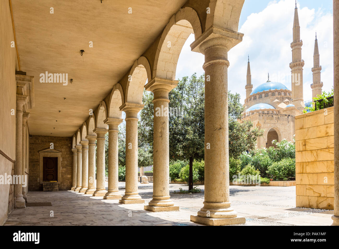 View of Mohammad Al-Amin mosque from the gardens of Saint Georges ...