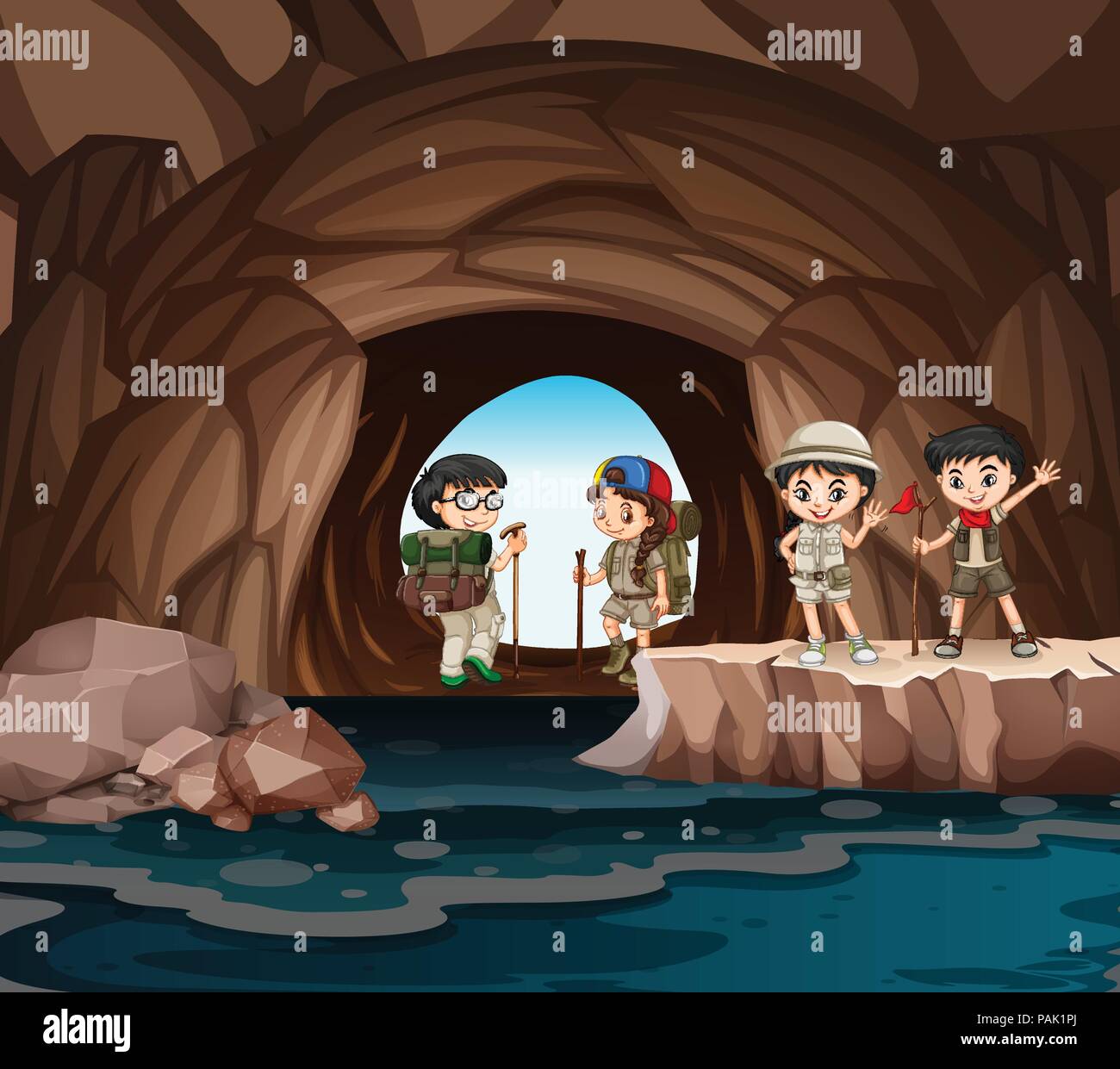 Children camping in the cave illustration Stock Vector Image & Art - Alamy