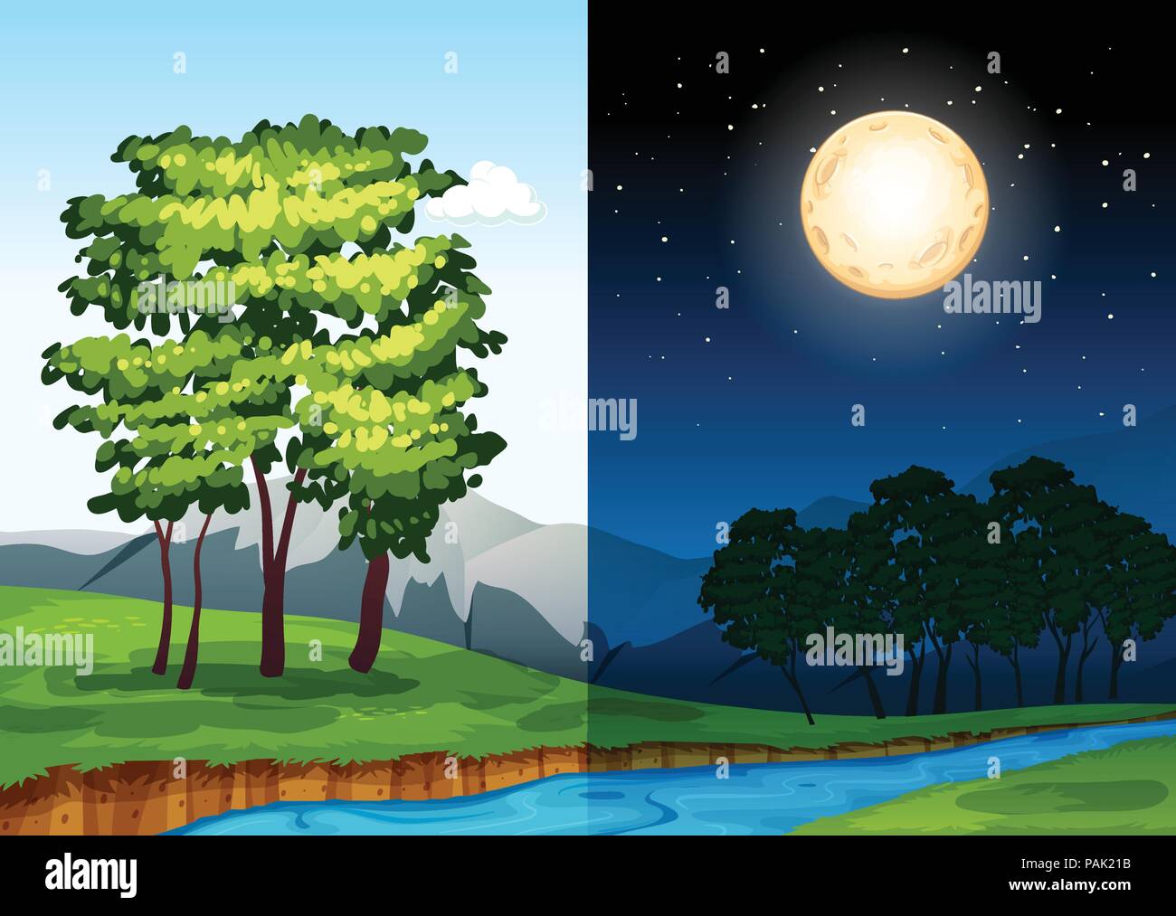 Set of daytime and nightime scenes illustration Stock Vector Image ...