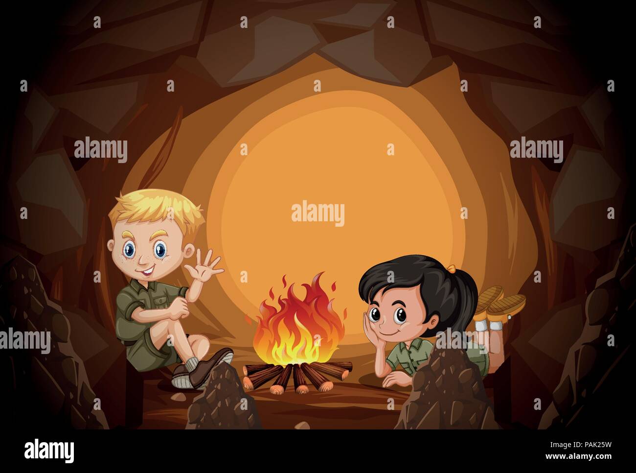 Scouts are camping in the cave illustration Stock Vector Image & Art ...