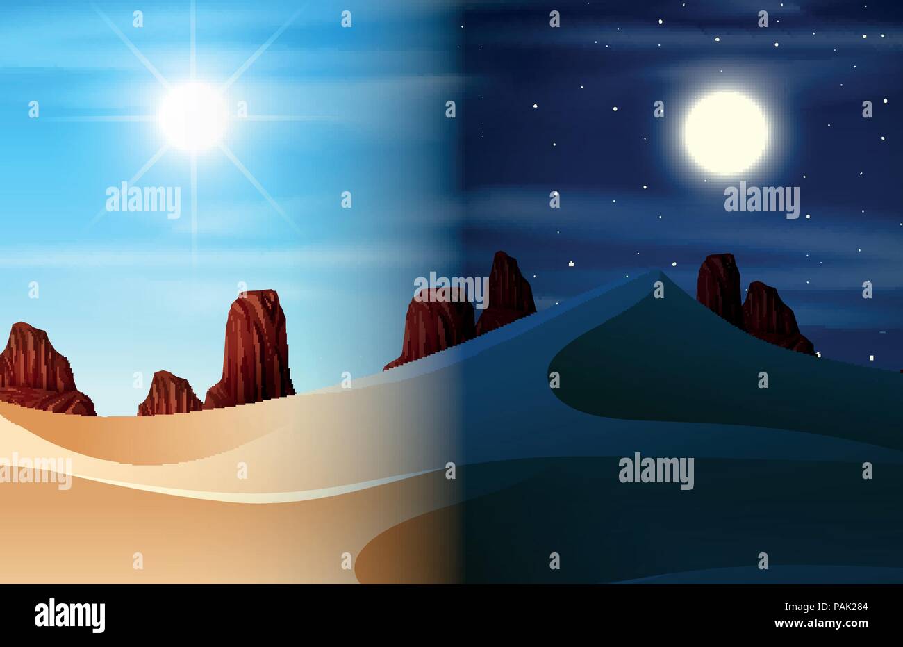 Desert day and night scene illustration Stock Vector Image & Art - Alamy