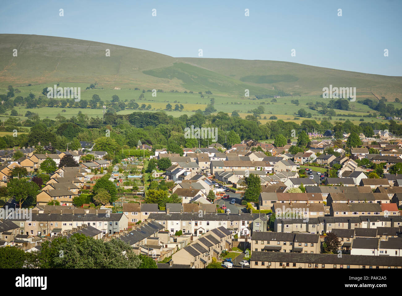 Clitheroe Borough of Ribble Valley Lancashire rooftops of houses around ...