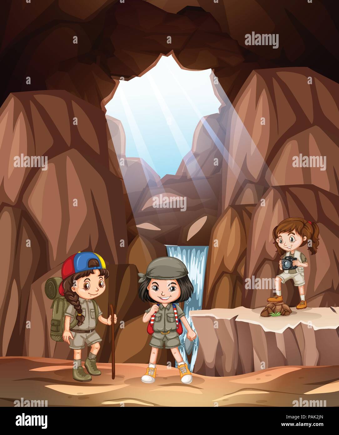 Children exploring the cave illustration Stock Vector Image & Art - Alamy