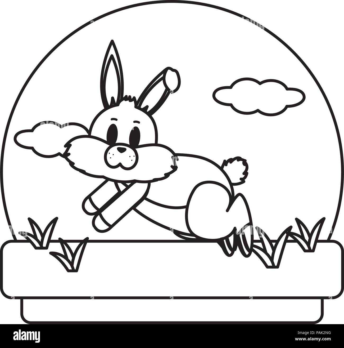 line cute rabbit animal running in the landscape Stock Vector Image ...