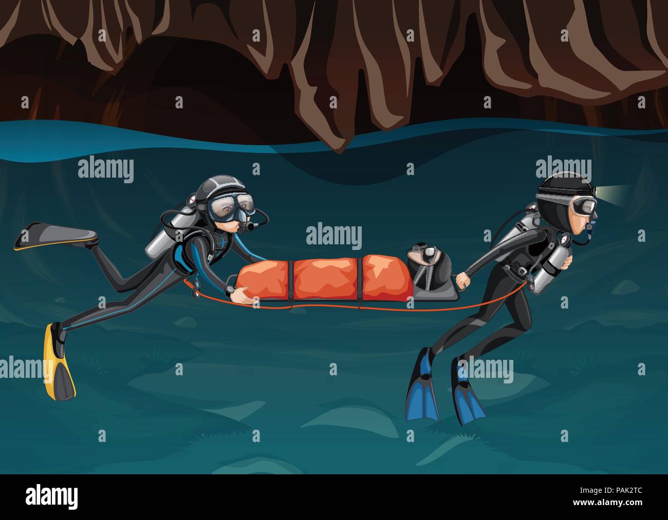 Scene of rescue in underground cave illustration Stock Vector Image ...