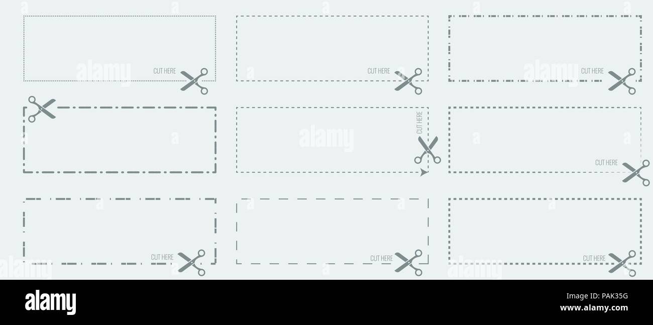 Vector Coupon template with cut out dashed or dotted lines and scissors ...