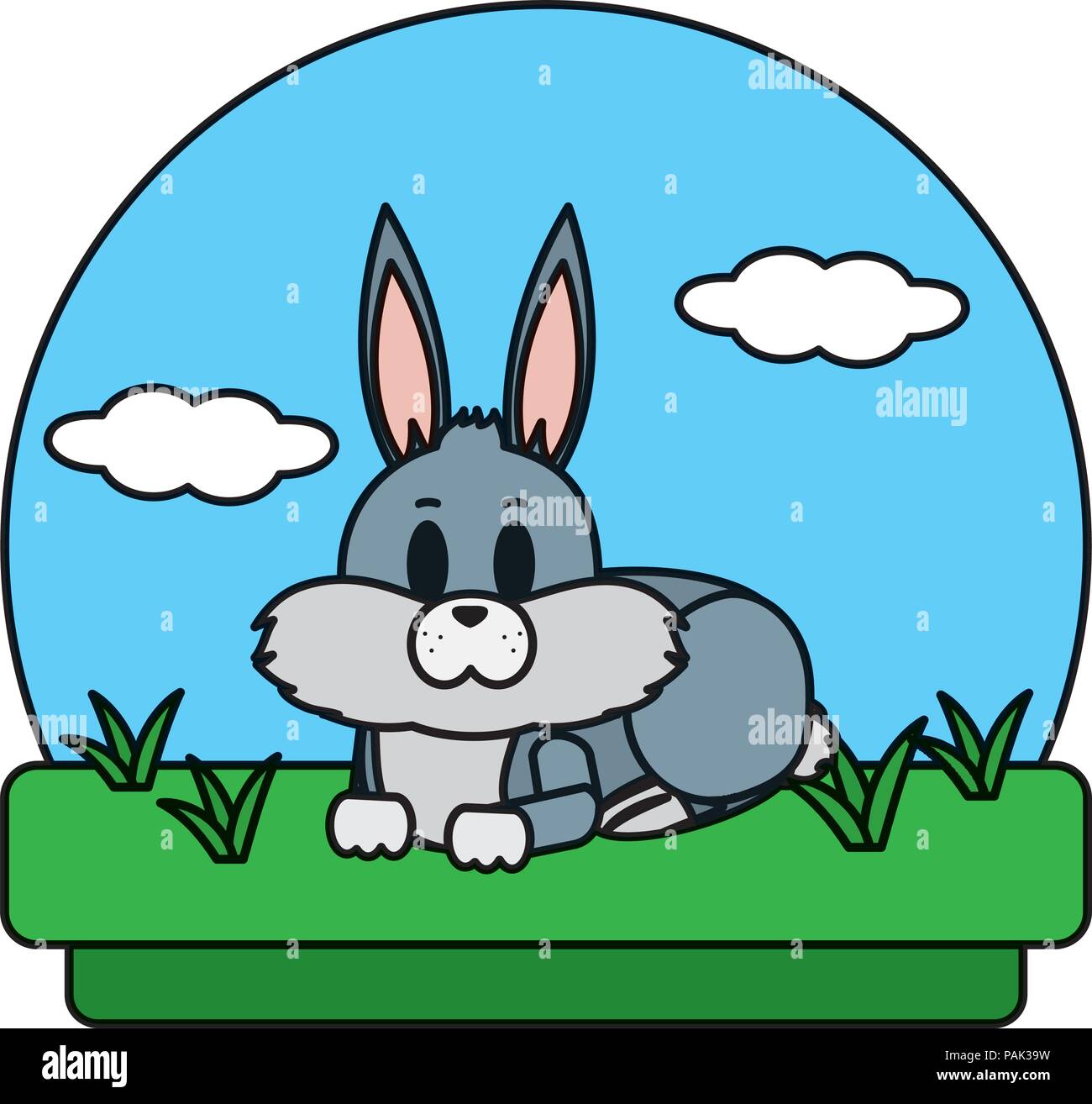 color cute rabbit animal lying in the landscape Stock Vector Image ...