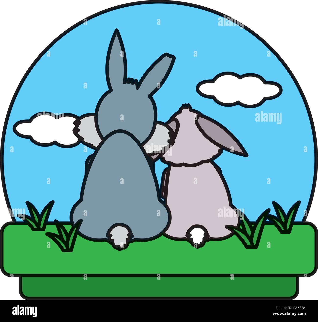 color cute couple rabbit animal in the landscape Stock Vector Image ...