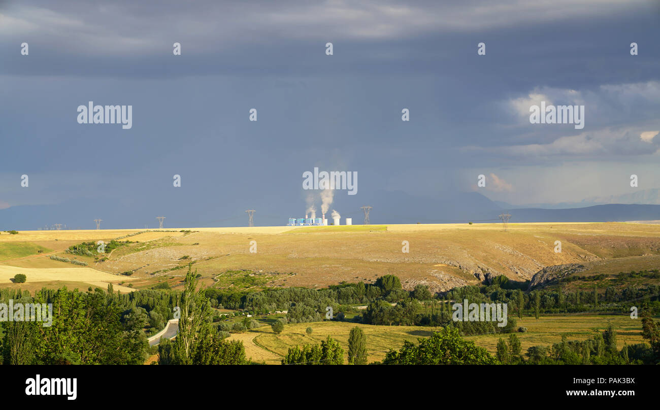 Far view of Afsin Elbistan thermal power plant, Kahramanmaras, Turkey ...