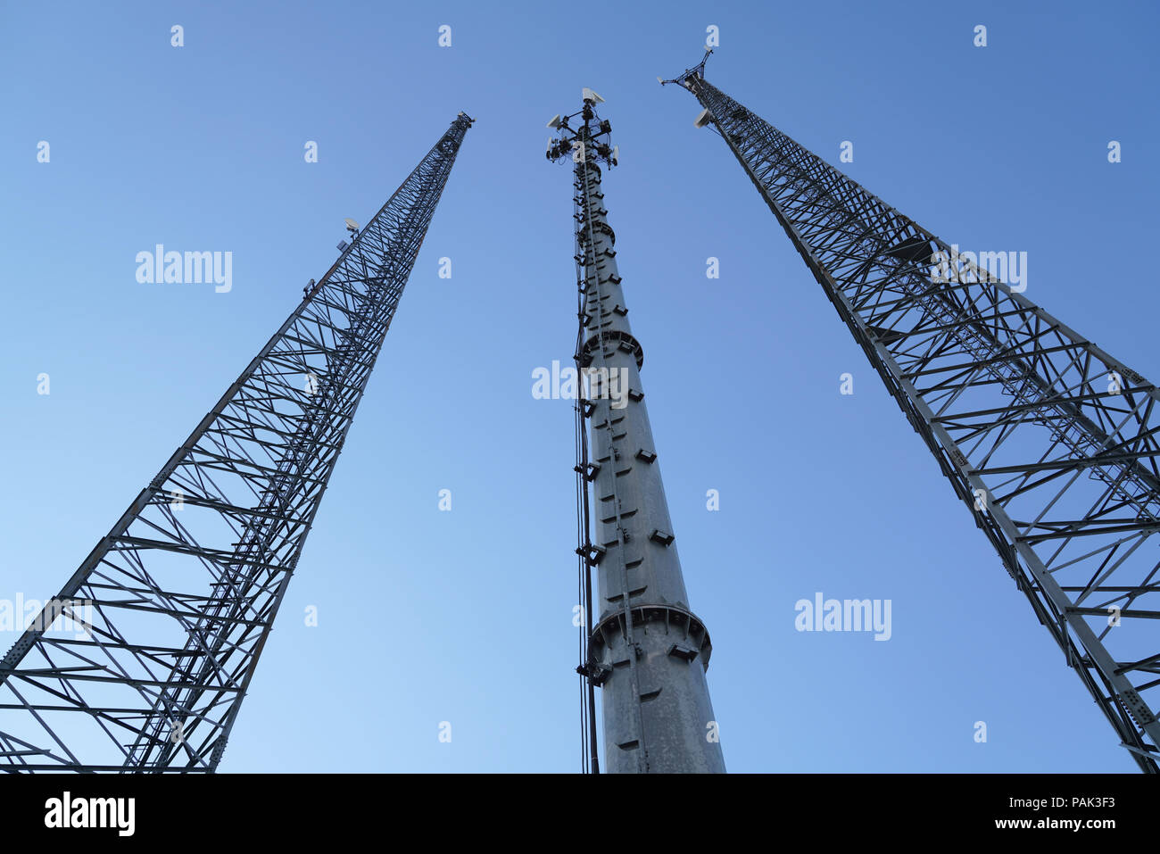 3 mobile phone base stations with blue sky background in Turkey ...