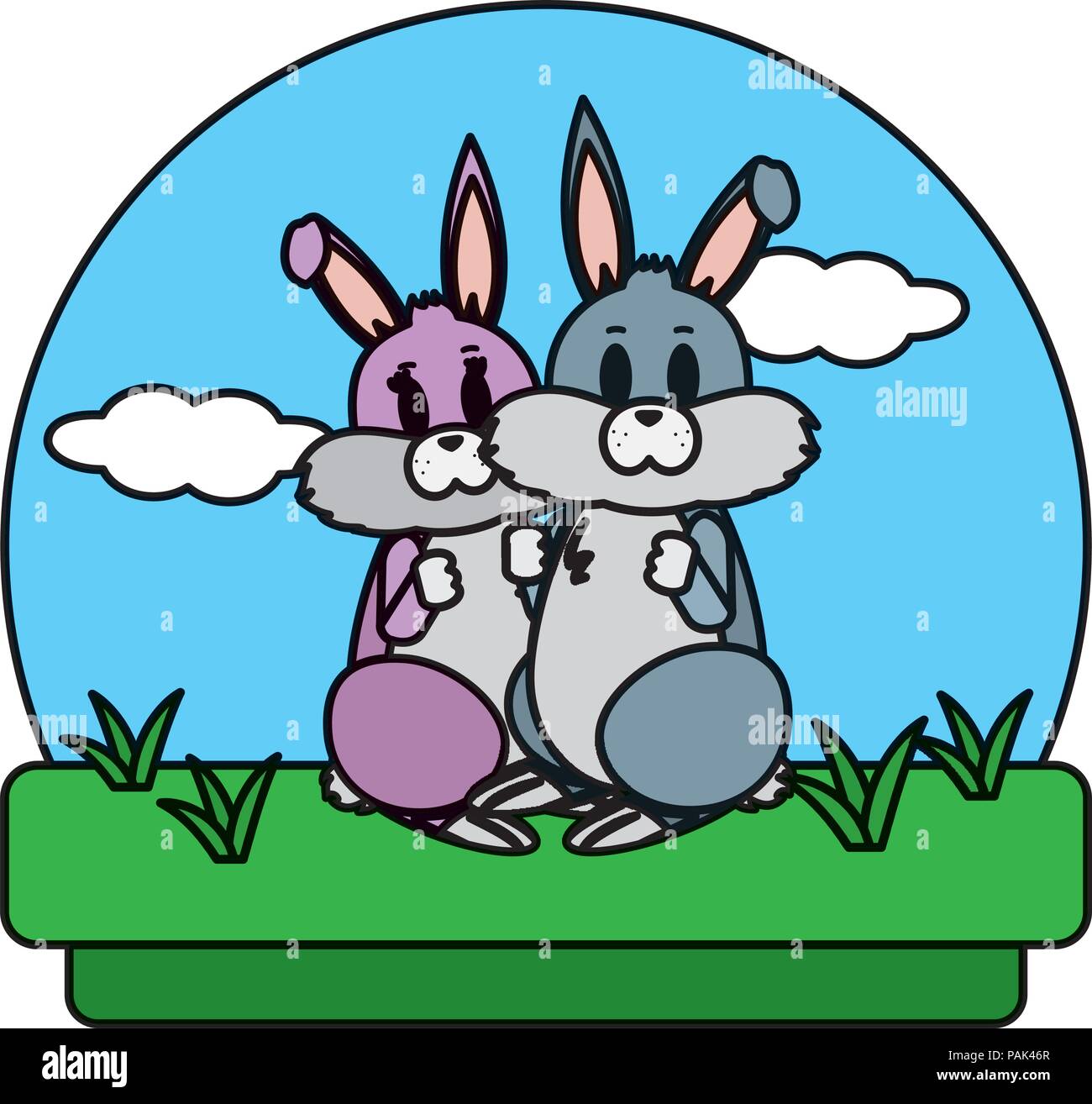 color cute couple rabbit standing in the landscape Stock Vector Image ...
