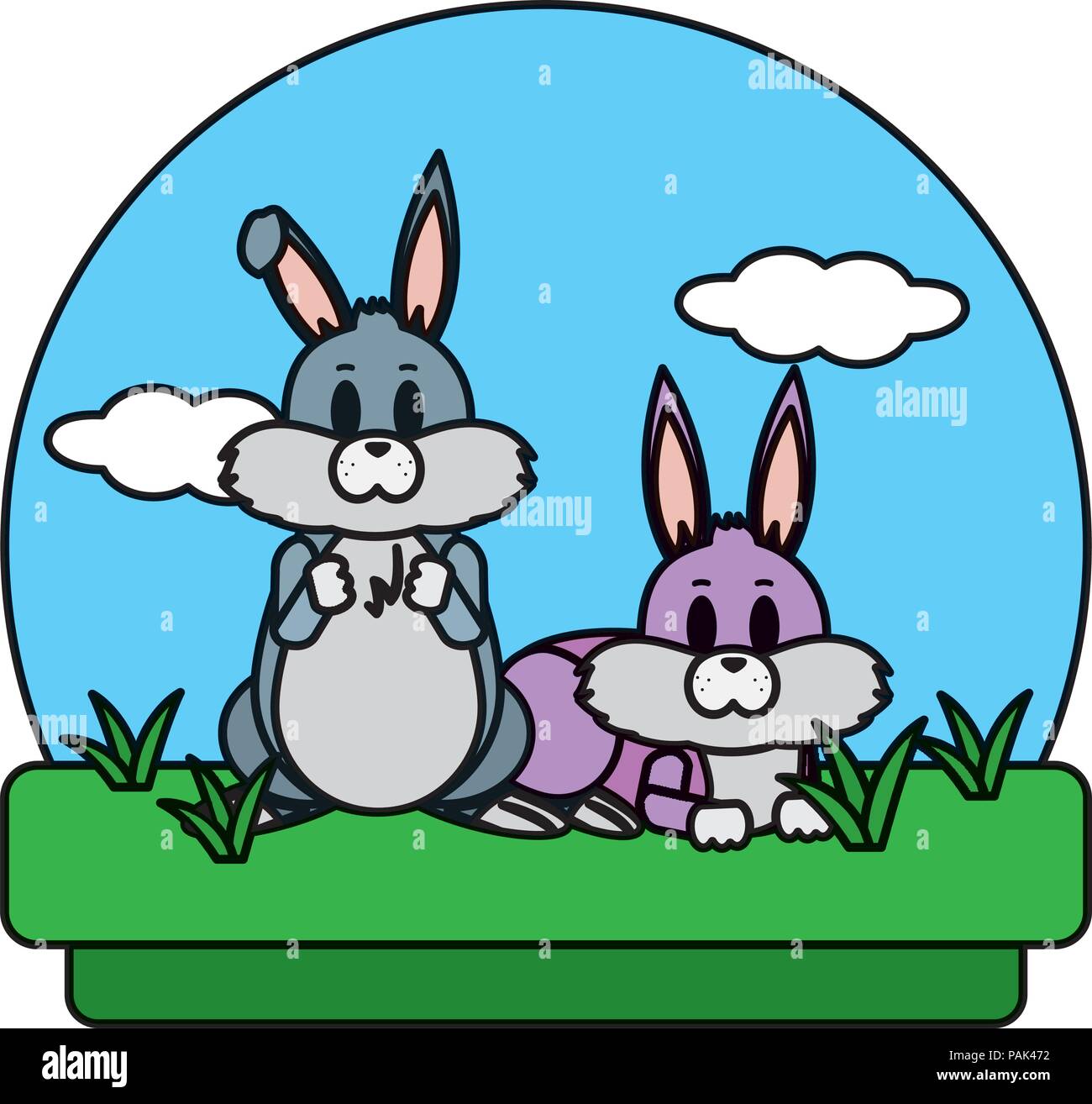 color cute rabbits friends animals in the landscape Stock Vector Image ...