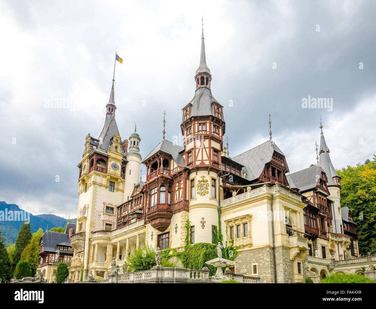 Peles Castle in the Carpathian Mountains in Romania built for the ...