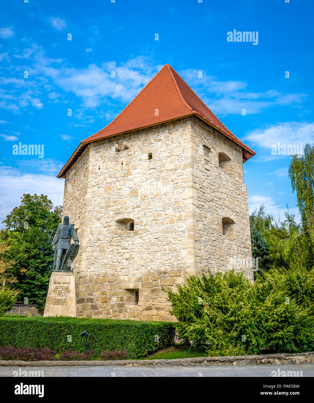 Taylors bastion tower and the statue of Baba Novac romanian hero. A ...