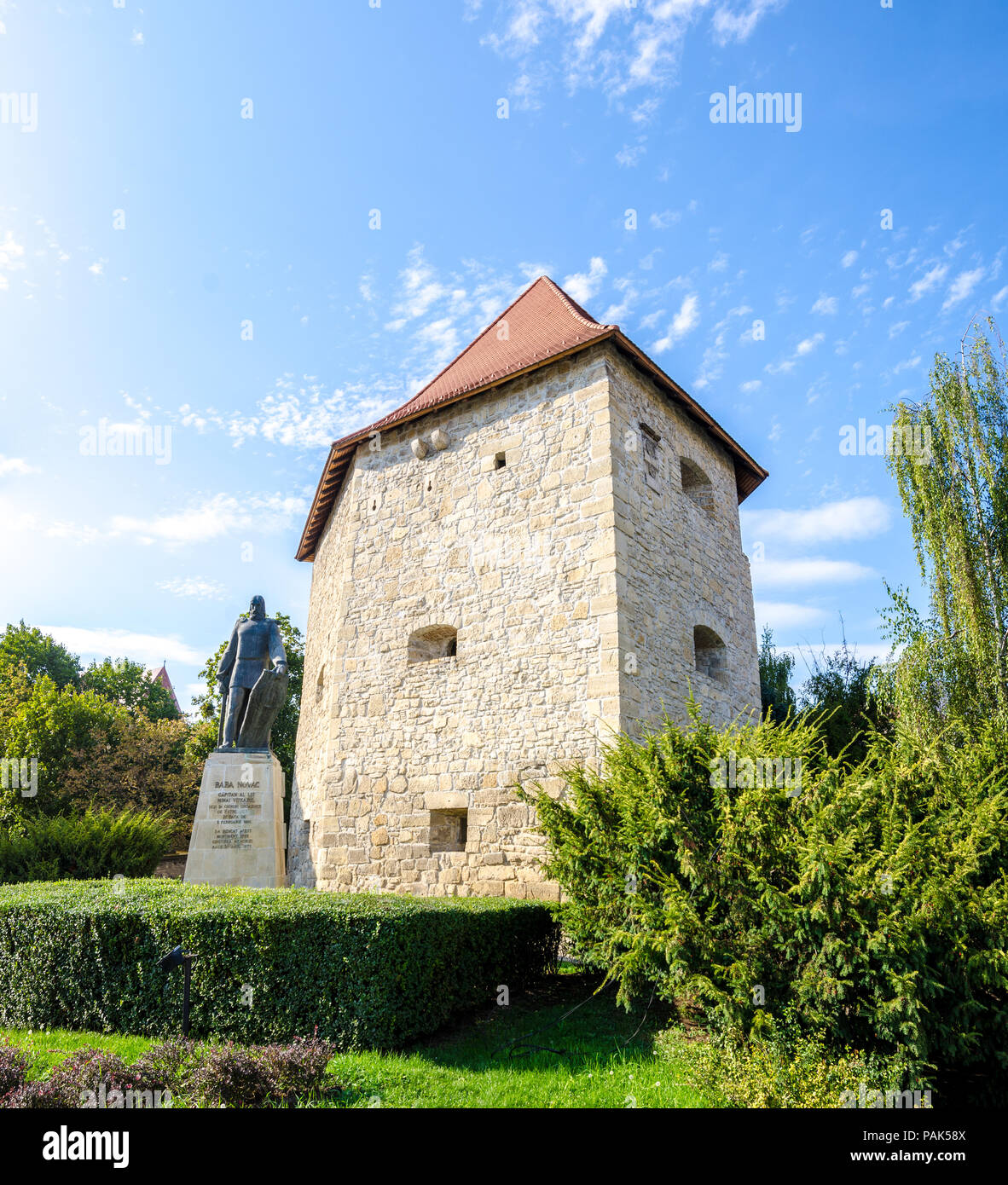 Taylors bastion tower and the statue of Baba Novac romanian hero. A ...