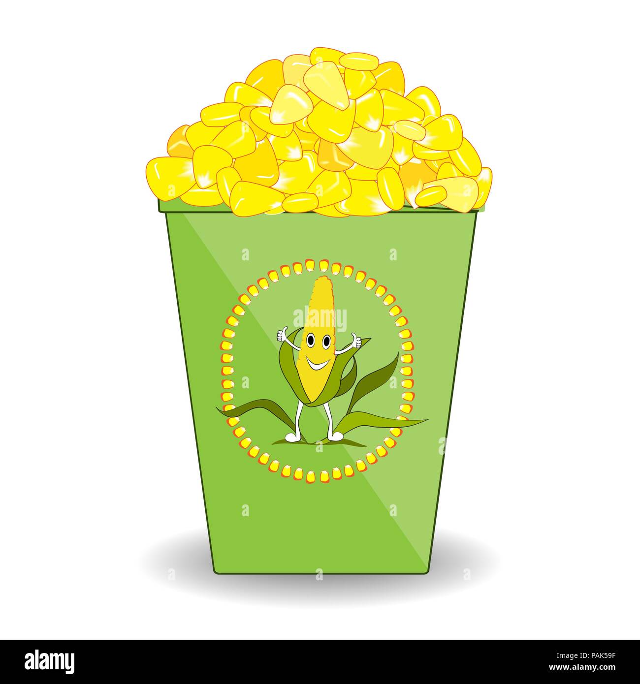 Cup of hot boiled corn with cute label. Corn in paper glass with a ...