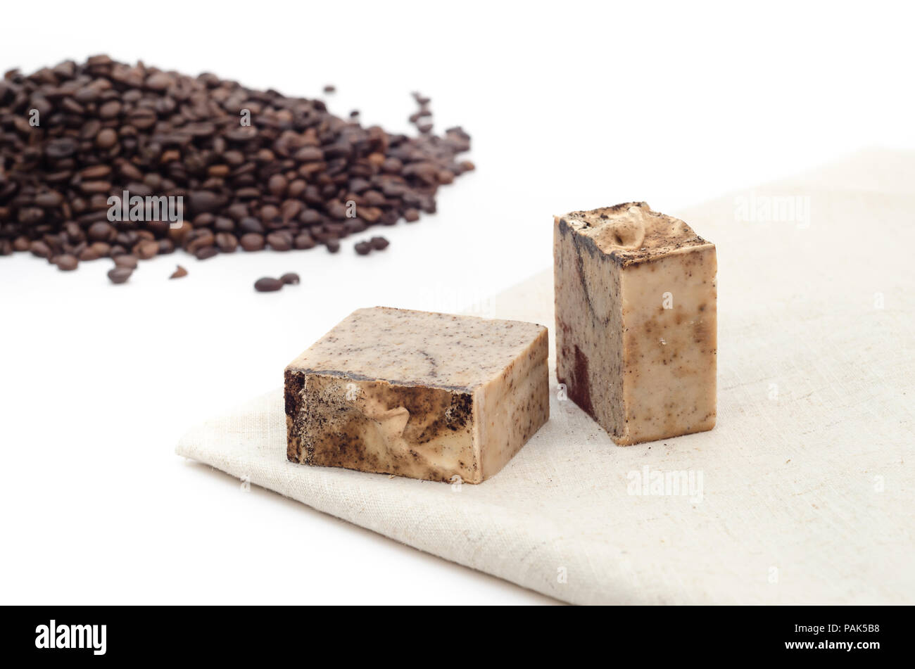 Traditional home made soap with coffee scent on a vintage cloth with ...