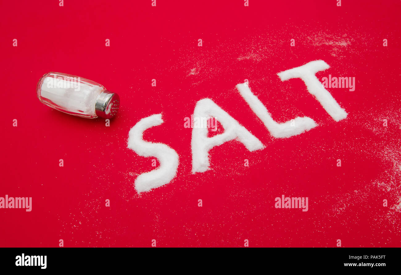 Salt health concerns, risk and problems suggested by the word written ...