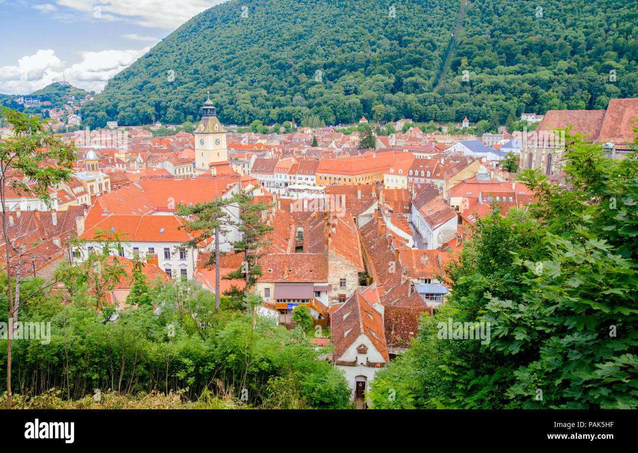 Brasov old historic medieval center view from above with the Council ...