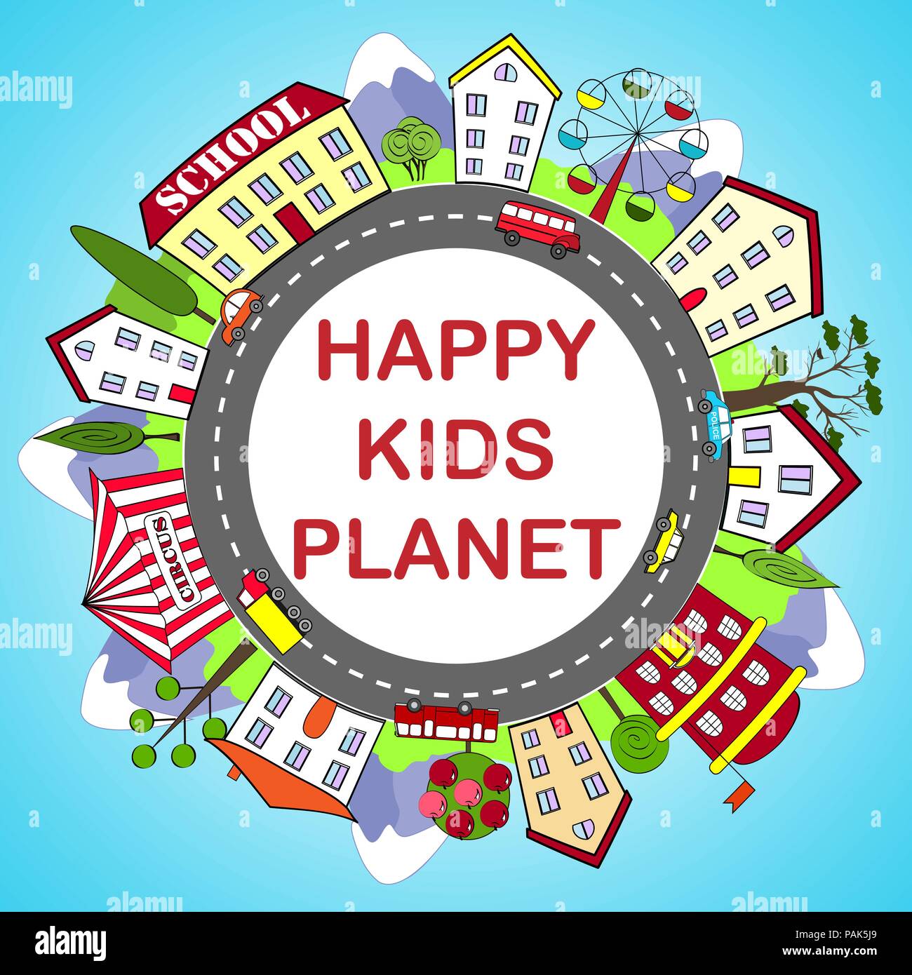 Kids round frame with happy city Stock Vector Image & Art - Alamy