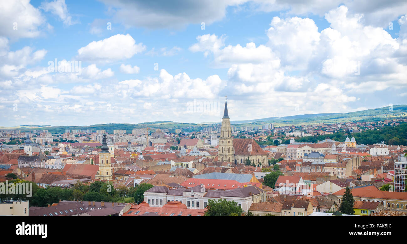 CLUJ-NAPOCA, ROMANIA - 18 AUGUST 2015: Cluj Napoca cityscape from above ...