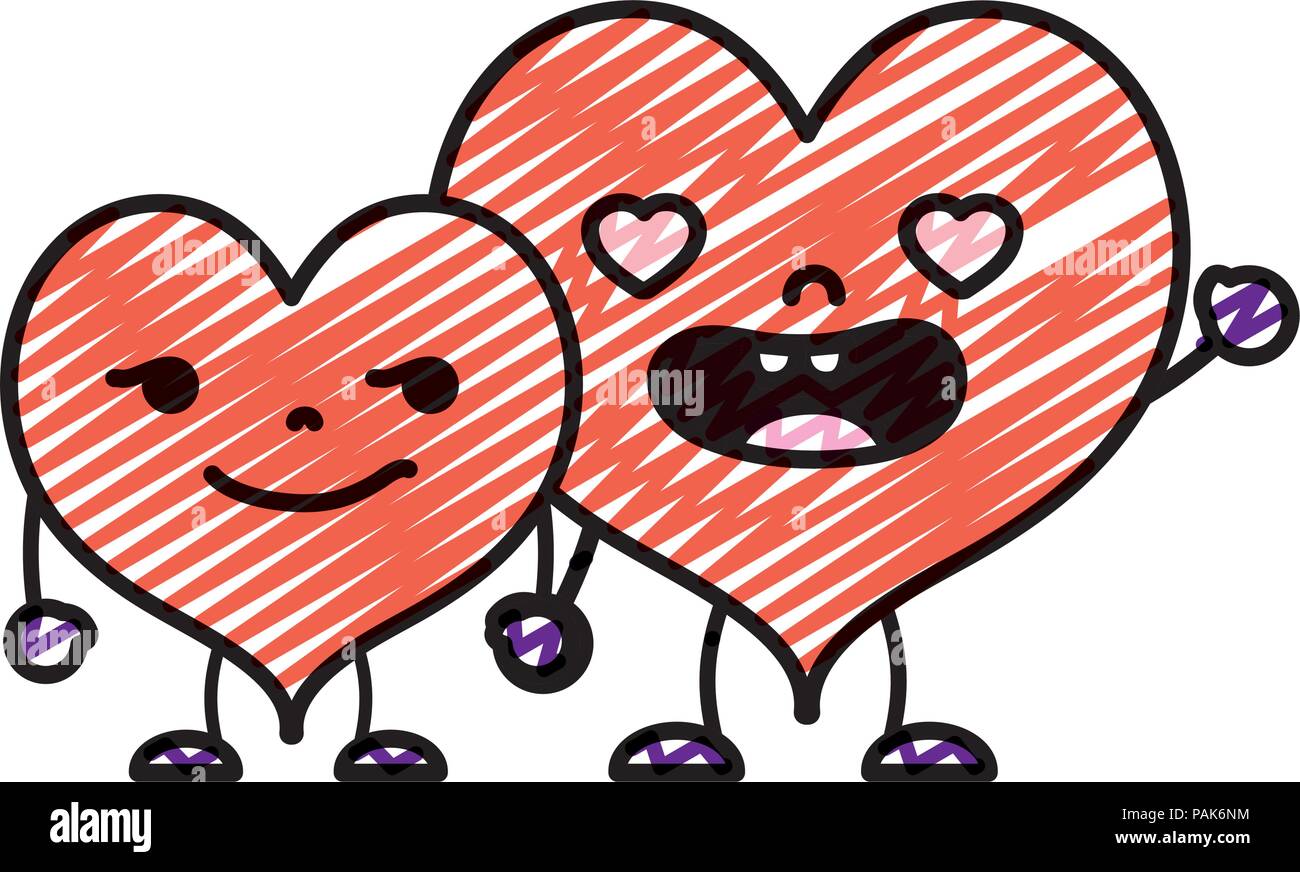 doodle kawaii cute heart couple with arms and legs Stock Vector Image ...