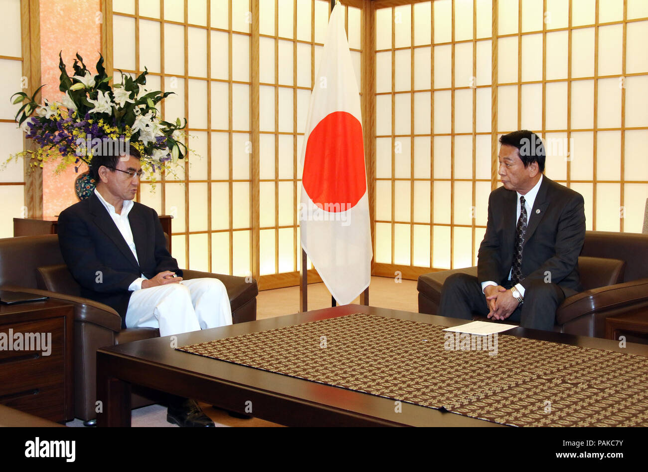 Tokyo, Japan. 23rd July, 2018. Japanese actor Ryotaro Sugi (R) talks ...