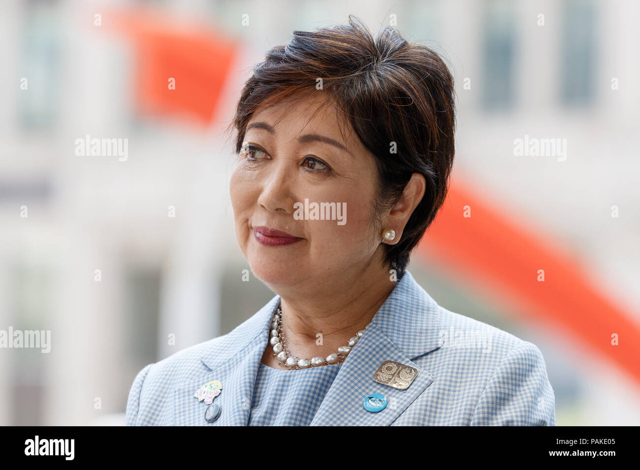 Tokyo Governor Yuriko Koike attends a media event outside the Tokyo ...