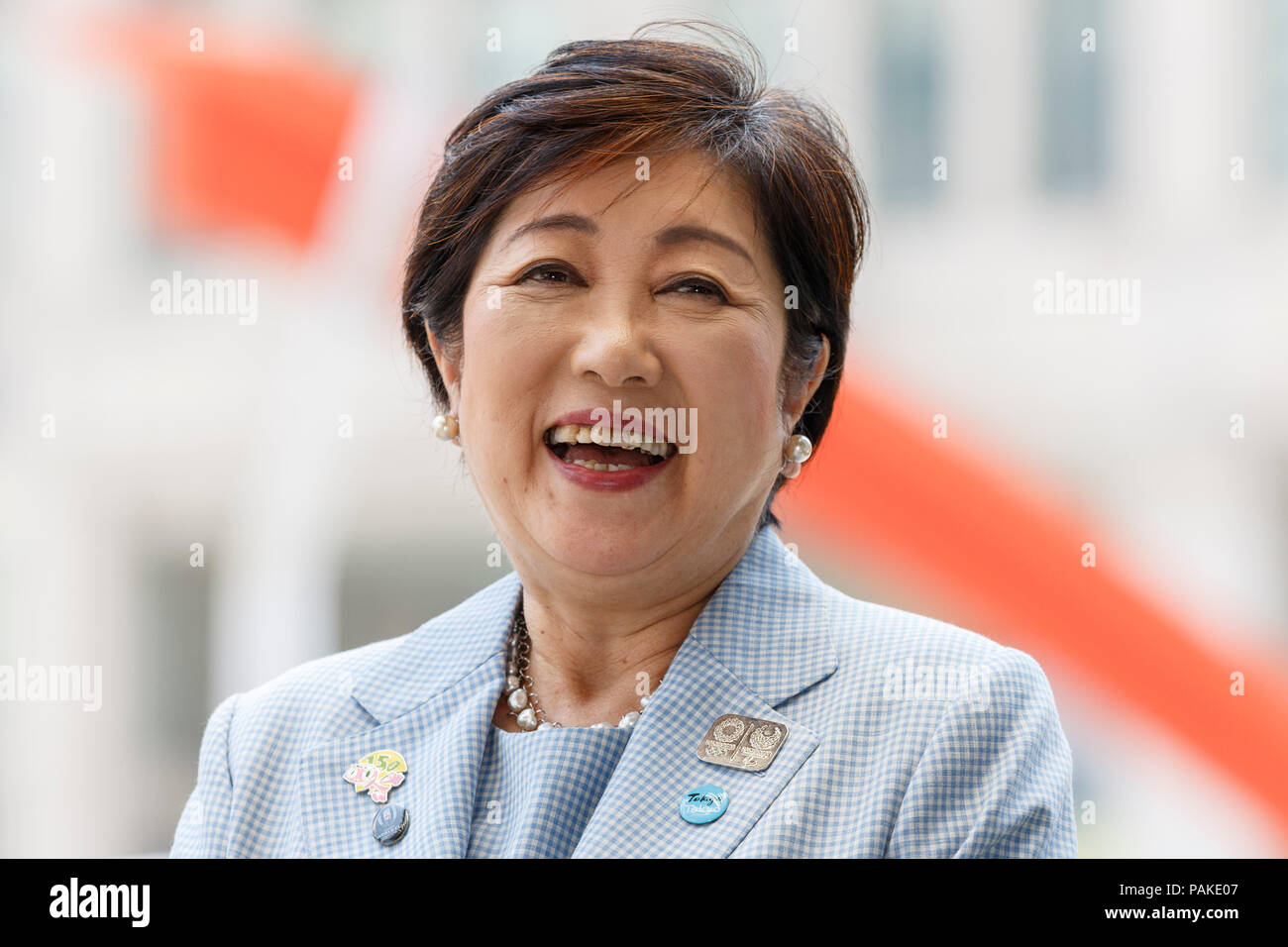 Tokyo Governor Yuriko Koike attends a media event outside the Tokyo ...