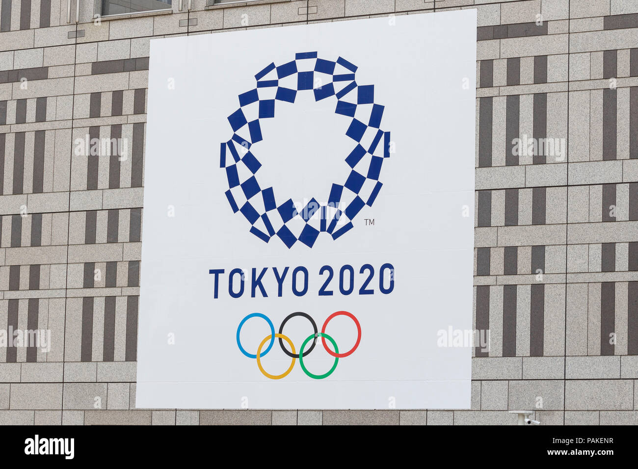 A huge logo of Tokyo 2020 Olympic Games on display outside the Tokyo ...