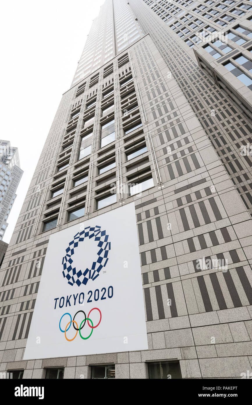 A huge logo of Tokyo 2020 Olympic Games on display outside the Tokyo ...
