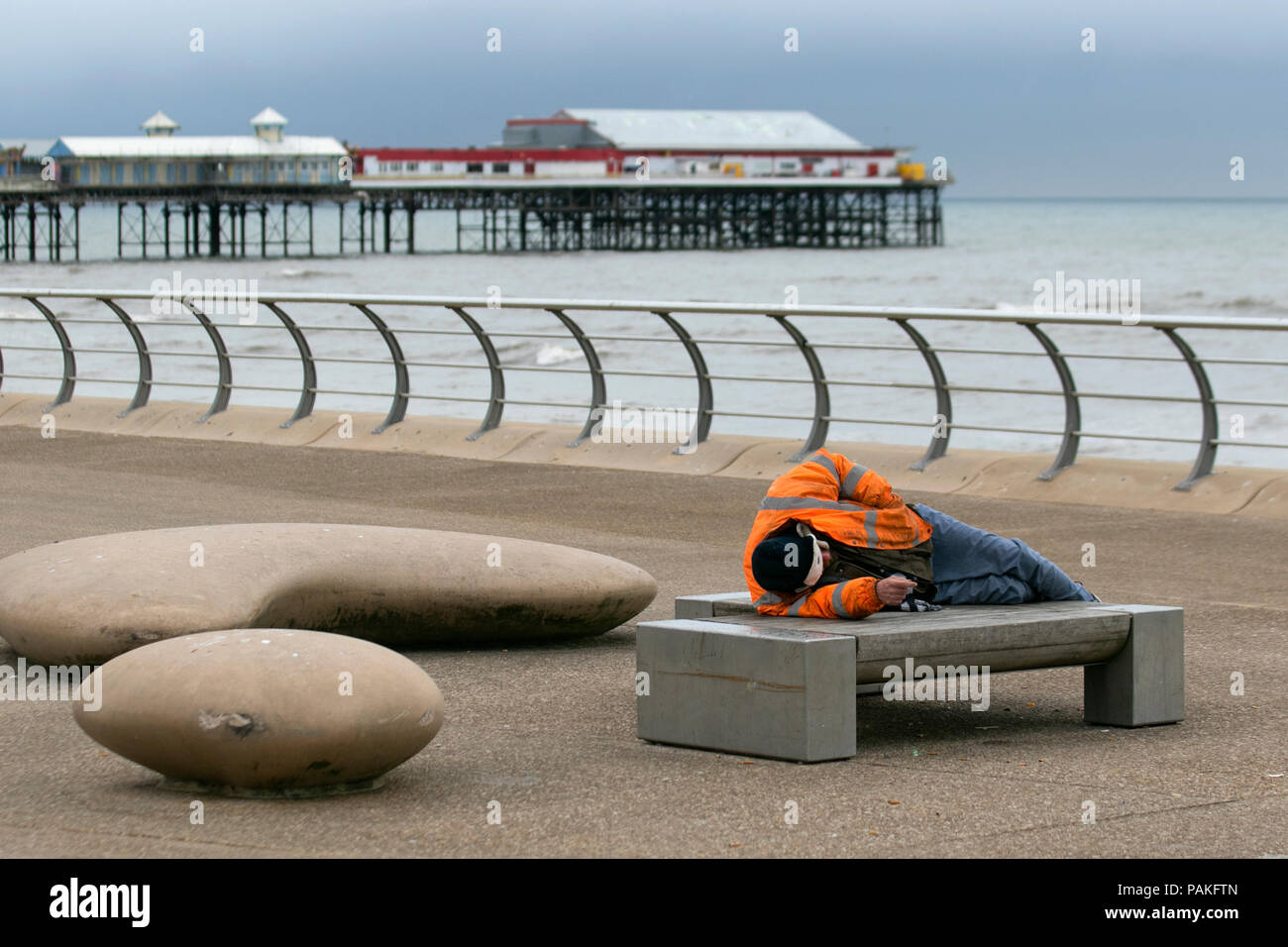 Blackpool, Lancashire, UK Weather. 24/07/2018. Sleeping rough on a grey ...