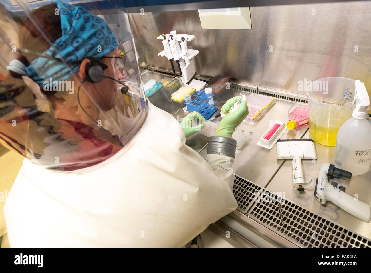 Berlin, Germany. 24th July, 2018. A laboratory technician work during a ...