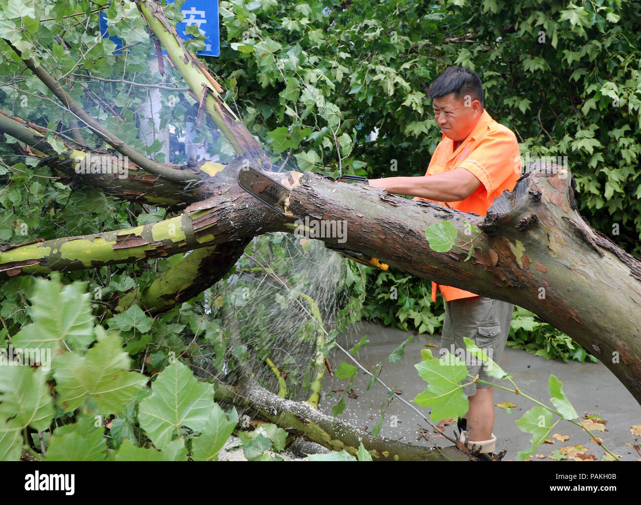 Langfang, China's Hebei Province. 24th July, 2018. A worker checks a ...