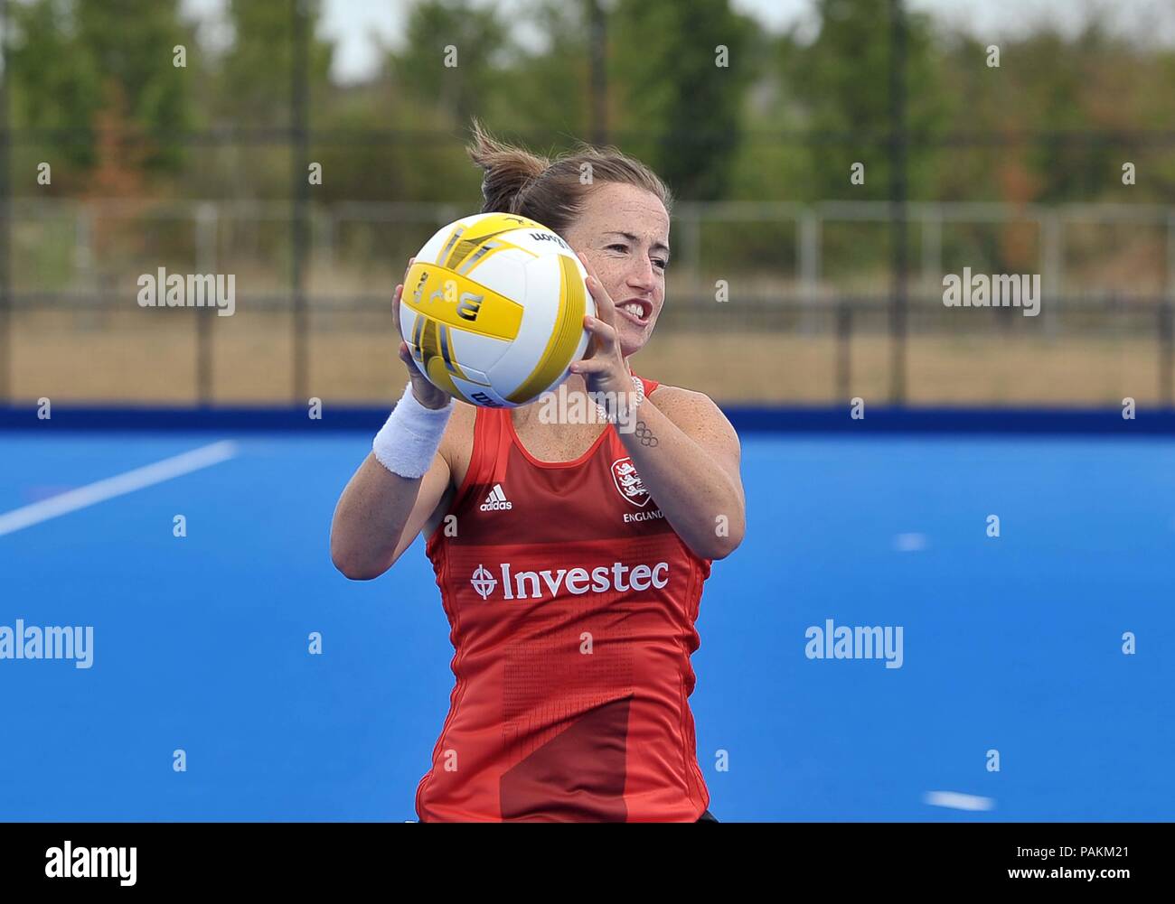 London, UK. 24th July, 2018. Maddie Hinch (ENG, Goalkeeper) catches a ...