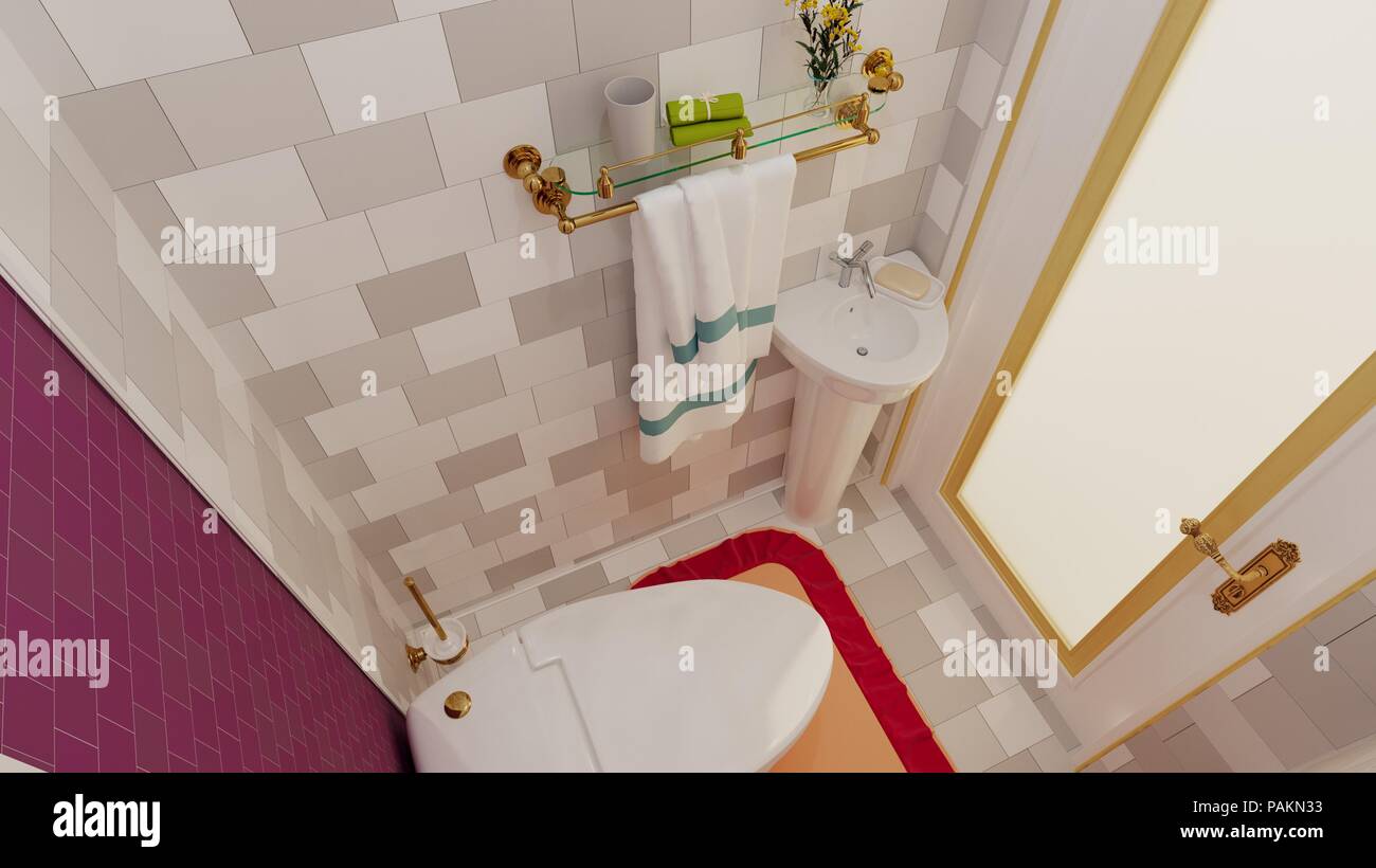 3d rendering of the washroom with toilet Stock Photo - Alamy