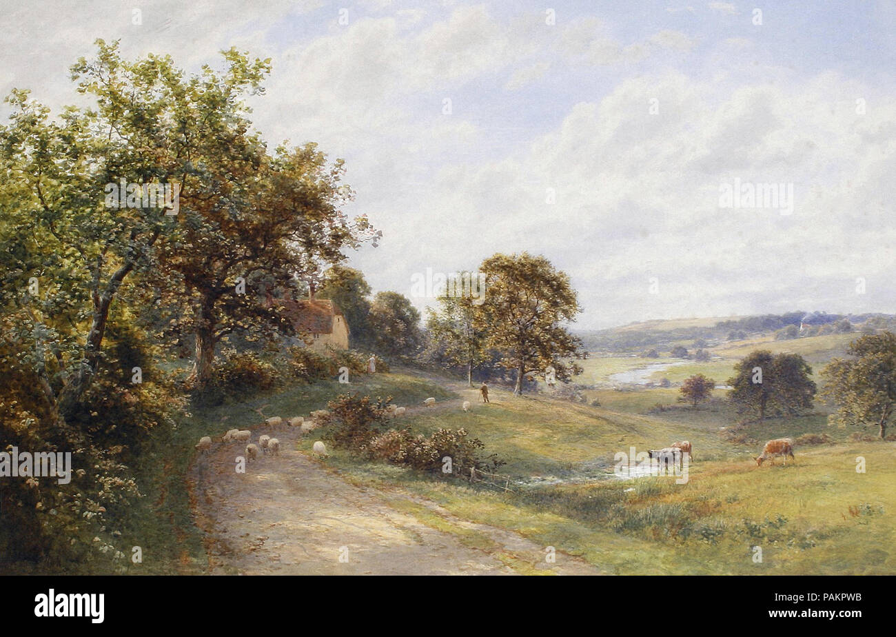 Marshall Robert Angelo Kittermaster - Sheep on a Country Lane a River ...