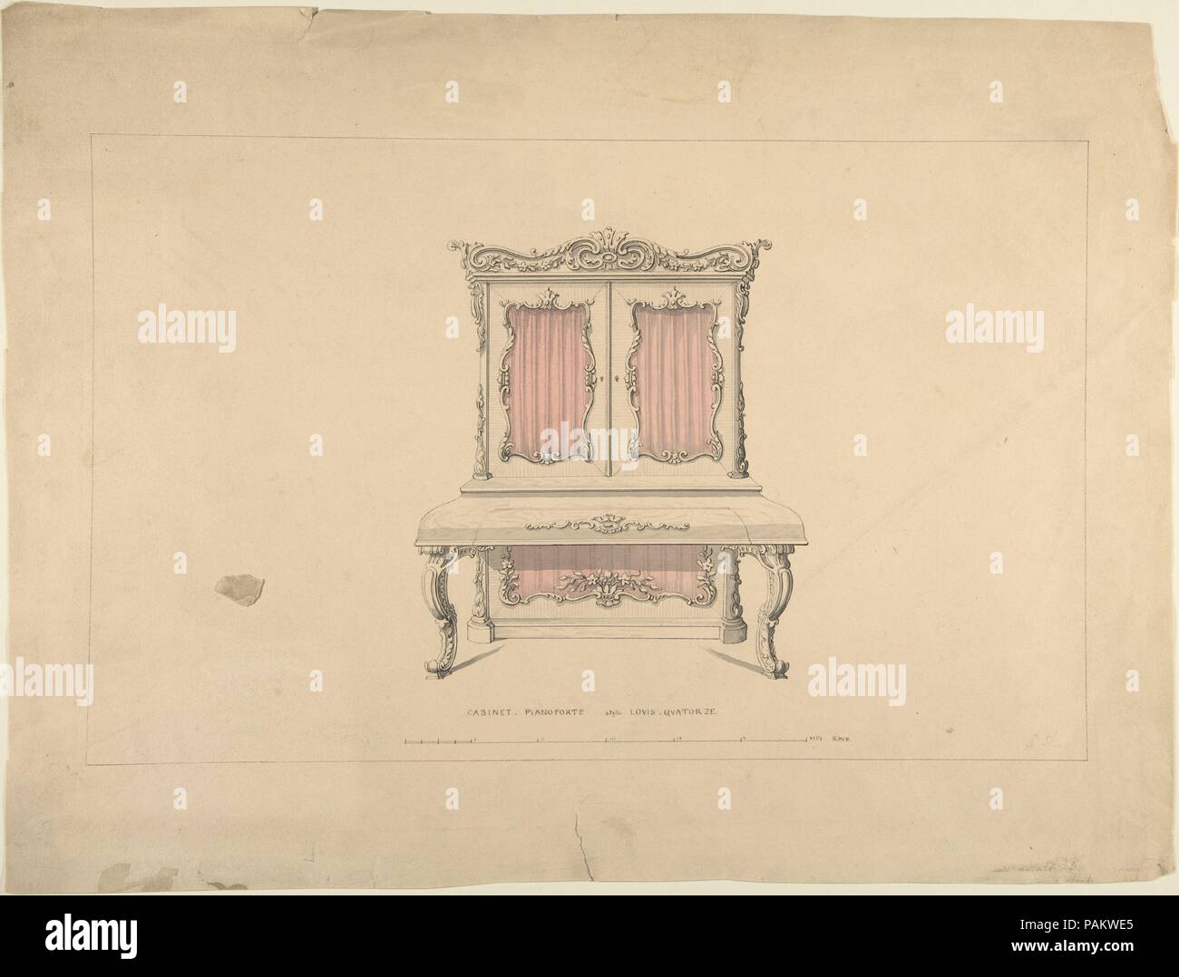 Design for Cabinet Pianoforte, Louis Quatorze Style. Artist: Robert ...