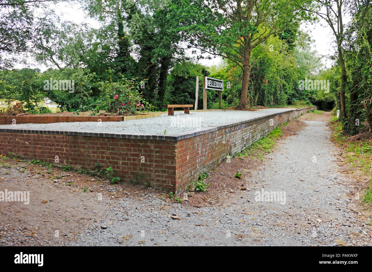 The Marriotts Way long distance path passing the restored platform of ...